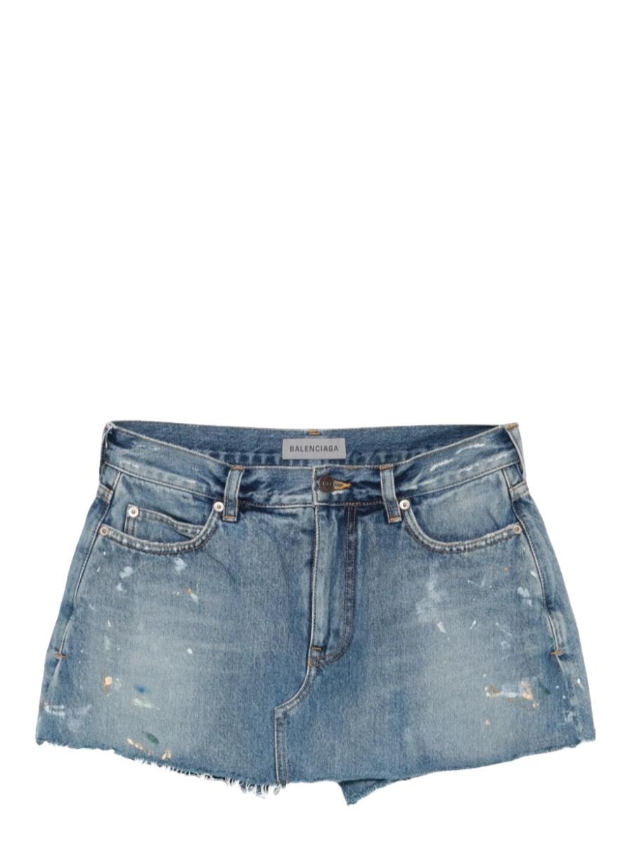 BALENCIAGA Balenciaga Distressed Paint-Splatter Denim Shorts